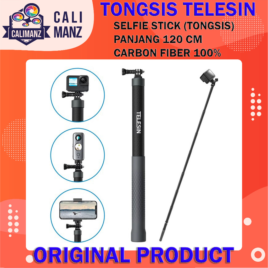 Jual Tongsis TELESIN ORIGINAL 120cm 2nd Gen bahan Carbon Fiber sangat ...