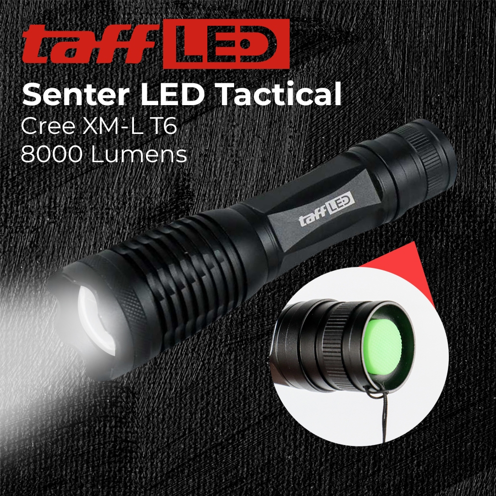 Jual Senter LED Minimalis Tactical Cree XM-L T6 8000 Lumens | Shopee ...