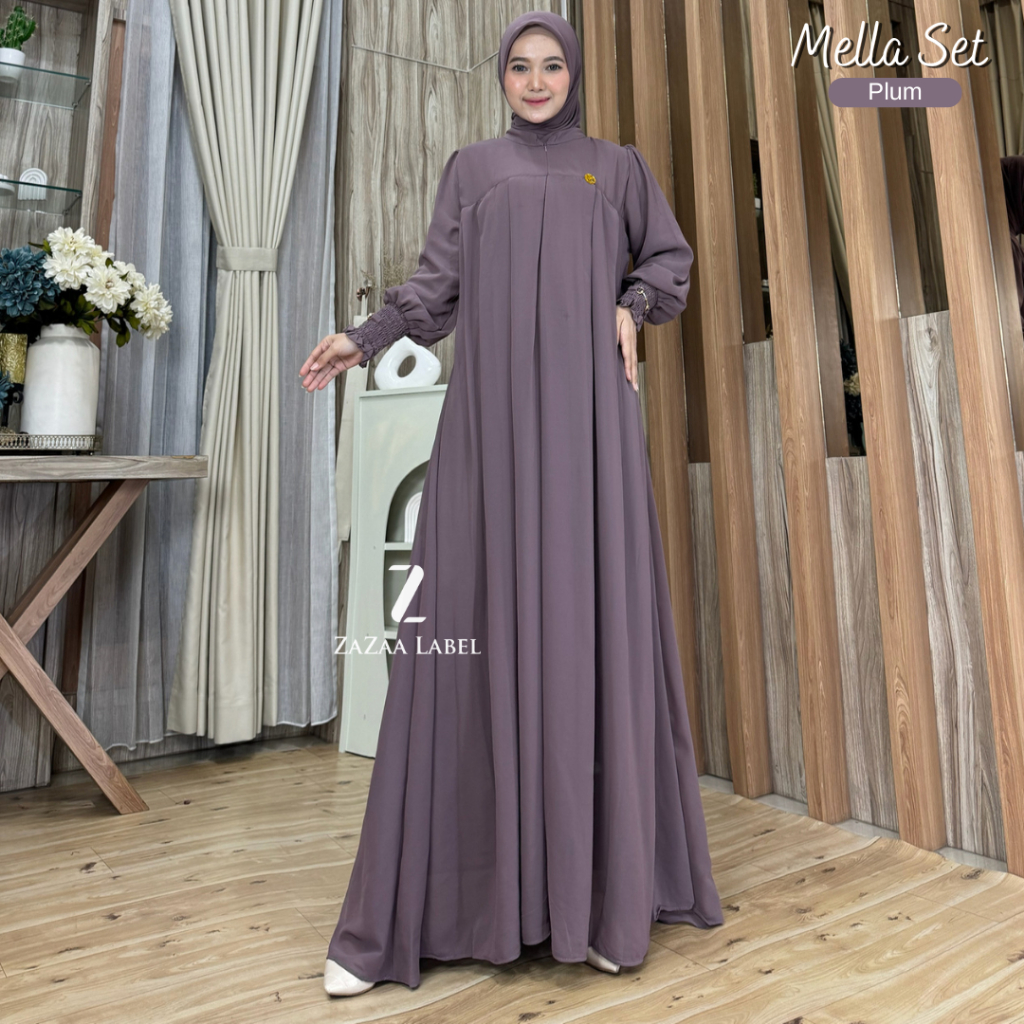 Jual Zazaa Label - Mella Set Gamis Hijab Motif Polos Bahan ceruti babydoll Busui Pesta Mewah ...