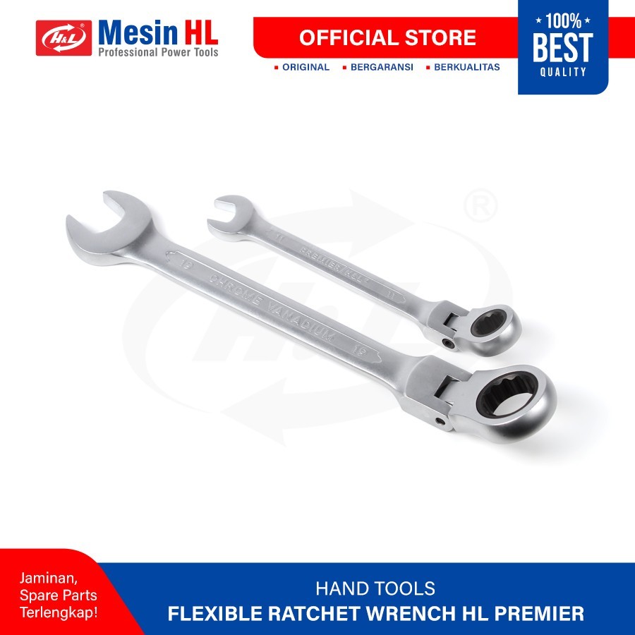 Jual HL Kunci Ring Pas FLEKSIBEL Kombinasi Ratchet / Flexible Ratchet Wrench HL Premier 11 19 mm ...