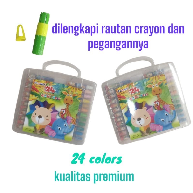 Jual crayon 24 warna kualitas premium dengan rautan dan pegangan crayon ...