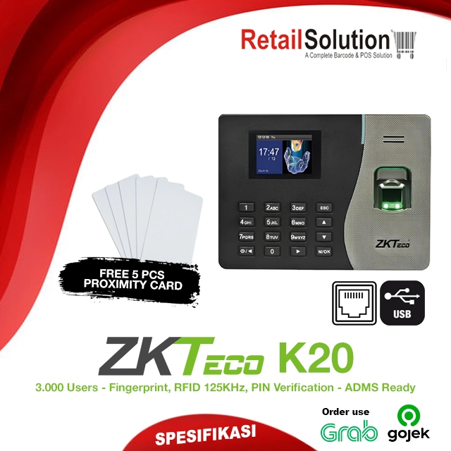 Jual Mesin Absensi Sidik Jari Kartu RFID 125KHz Proximity - ZKTECO K20 K-20 Fingerprint | Shopee ...