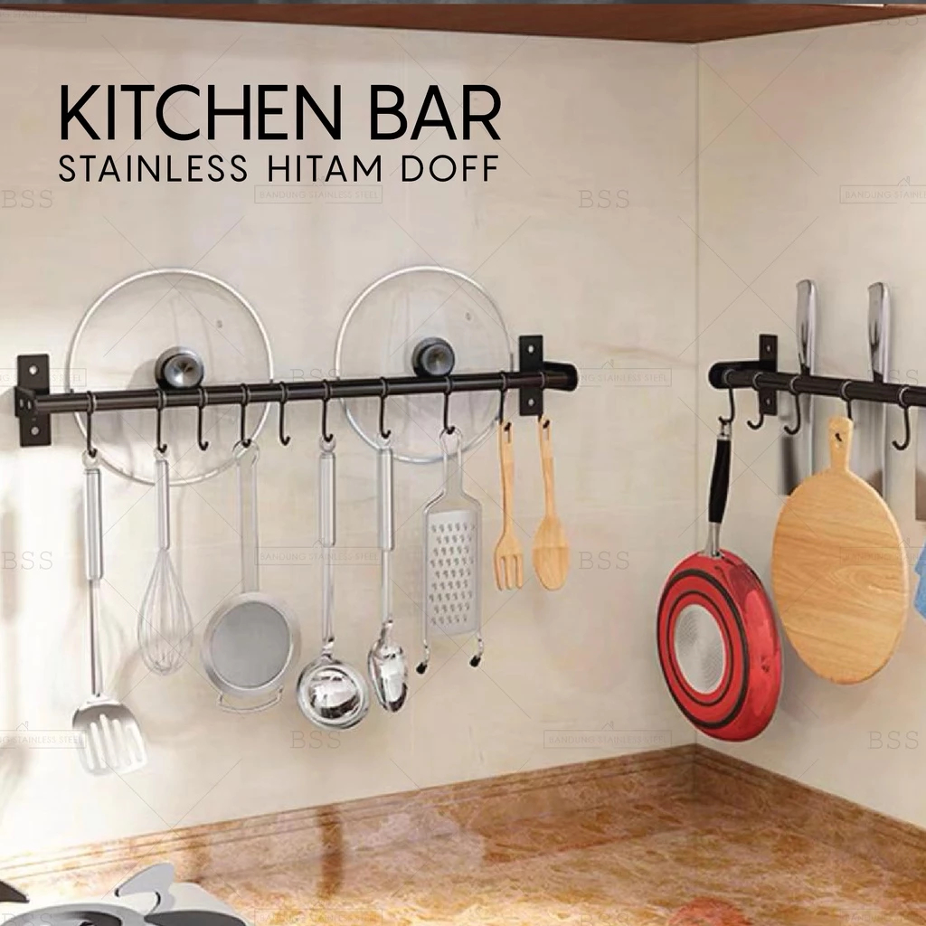Jual Kitchen Bar Hitam Doff 40cm 60cm 80cm 100cm Single Gantungan Rak ...