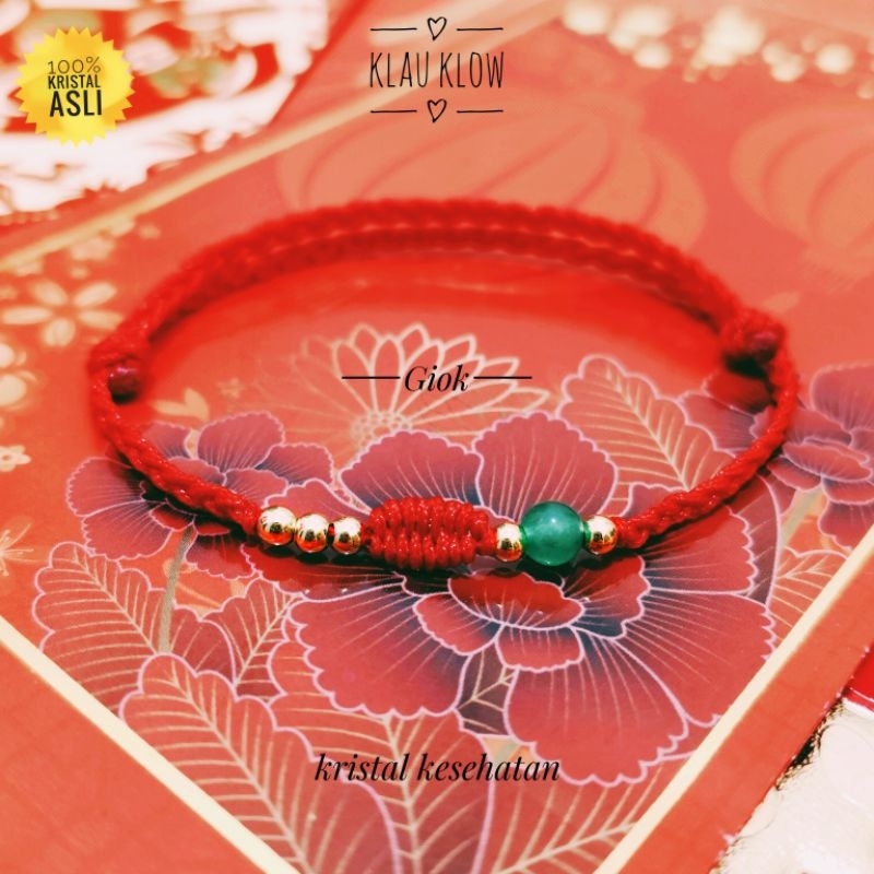 Jual Gelang tali merah keberuntungan Giok (leaf) 4mm,100% kristal asli ...