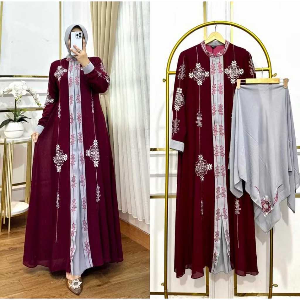 Jual Gamis Sabrina bordir ceruty premium set kerudung cocok untuk acara ...