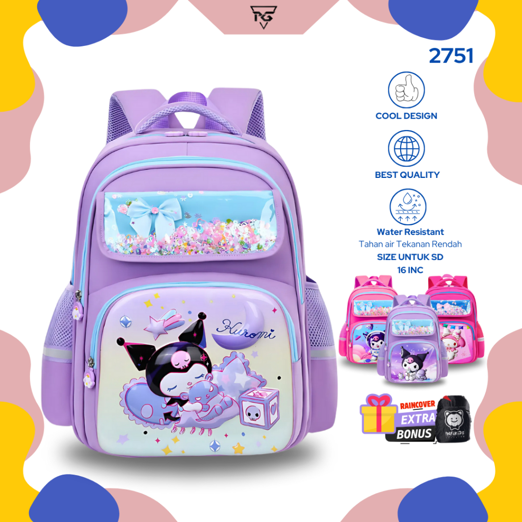 Jual Tas Ransel Sekolah Anak Perempuan SD Karakter Kuromi Tas Anak Cewek Gambar Timbul 3D 2751 ...