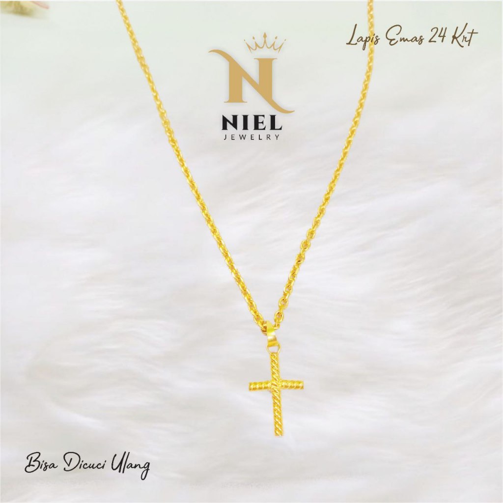 Jual Kalung Salib Lapis Emas 24K Perhiasan Import Premium | Shopee ...