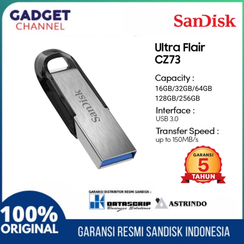 Jual Baru Irit SanDisk Flashdisk CZ73 16GB32GB64GB128GB256GB Ultra Flair USB 3 Garansi Resmi 5 ...