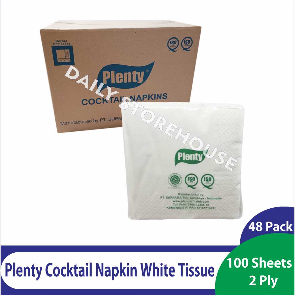 Jual 1 Dus Tissue Plenty Cocktail Napkin White Putih 100 Sheets 2 Ply ...