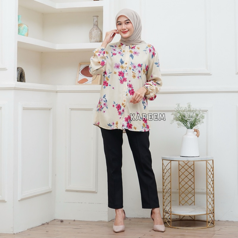 Jual Kemeja Rayon Motif Bunga Size M L XL XXL / Kemeja Kerja Perempuan ...
