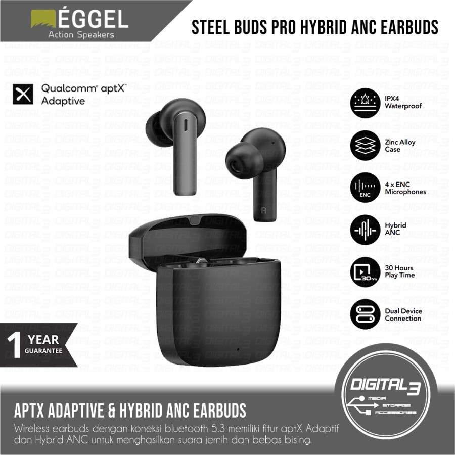 Jual EGGEL Steel Buds Pro Earbuds Bluetooth TWS Hybrid ANC ENC Earphone ...