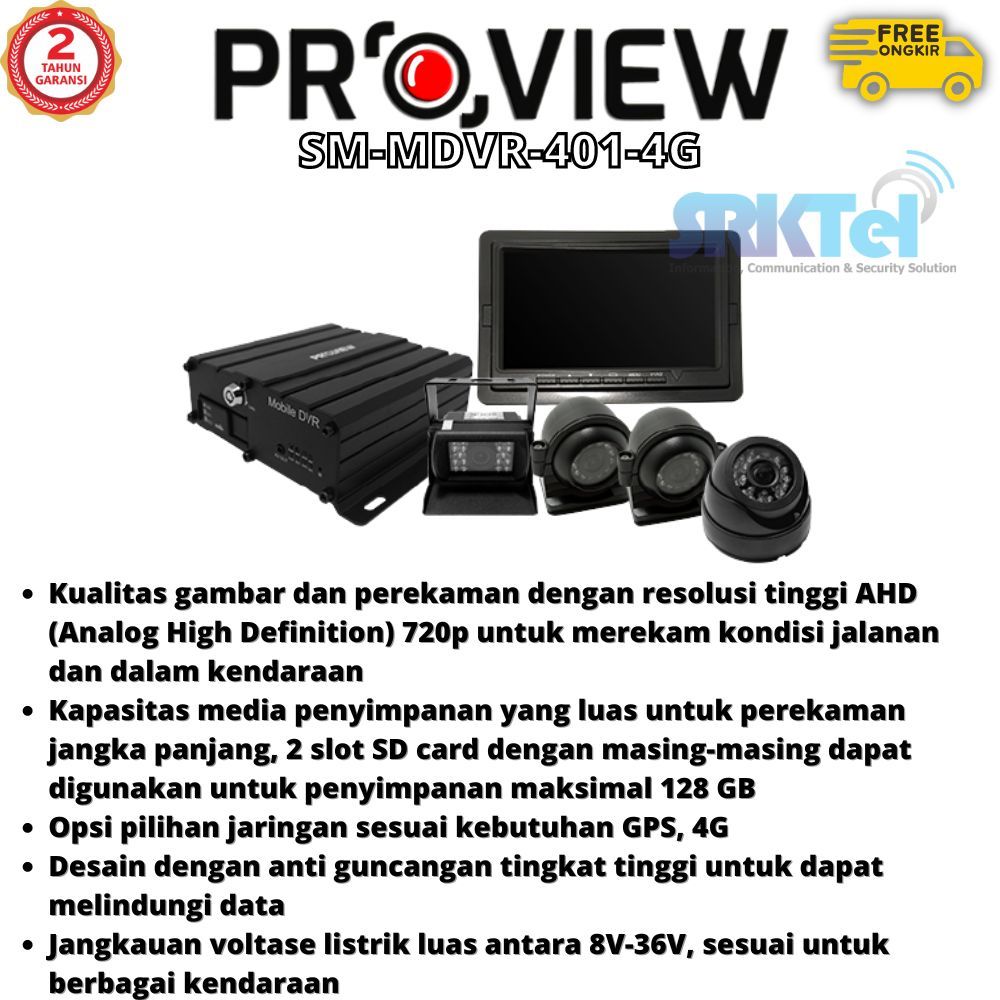 Jual Proview SM-MDVR-401-4G Paket CCTV Mobil 4 Kamera Mobile CCTV 4CH ...