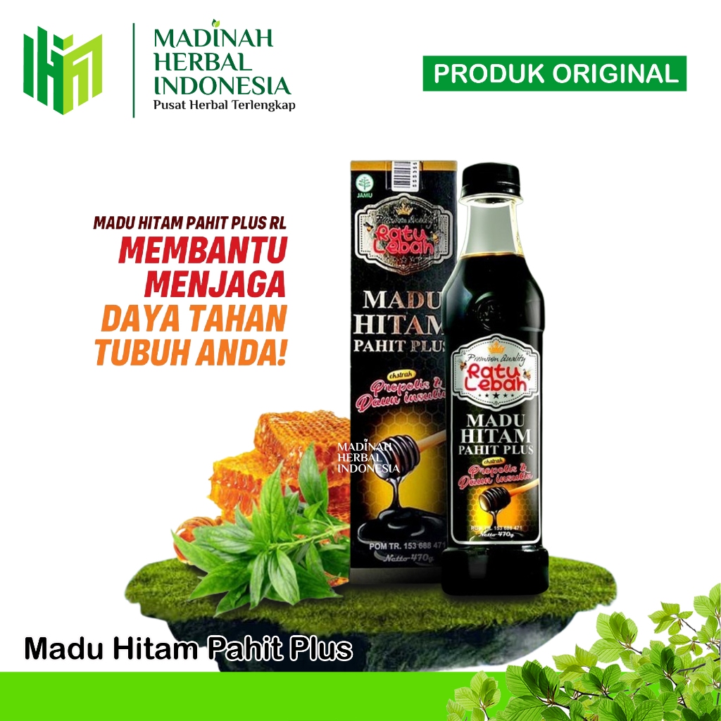 Jual Madu Hitam Pahit Plus Propolis & Daun Insulin Ratu Lebah 470 gr ...
