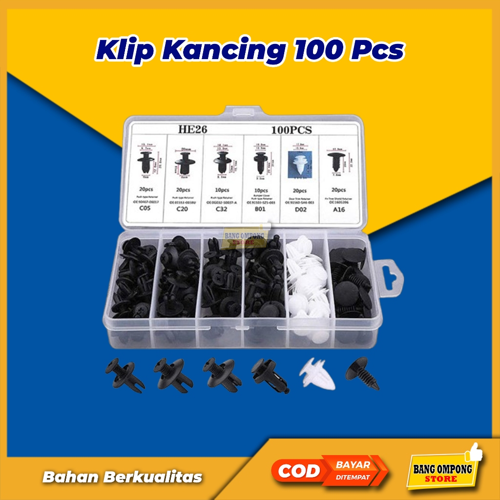 Jual Baut Rivet Klip Kancing Mobil Baut Rivet Clip Trim Panel 100 PCS ...