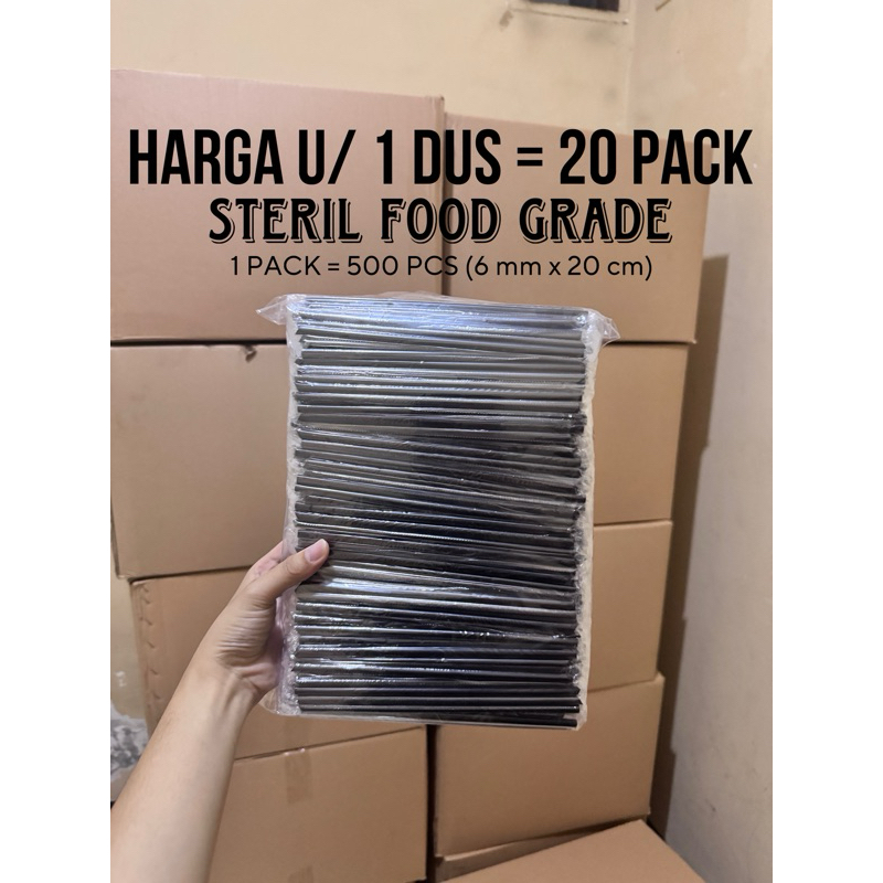 Jual [1 DUS (20 PACK)] SEDOTAN STERIL HITAM FOOD GRADE 500 PCS STRAW ...