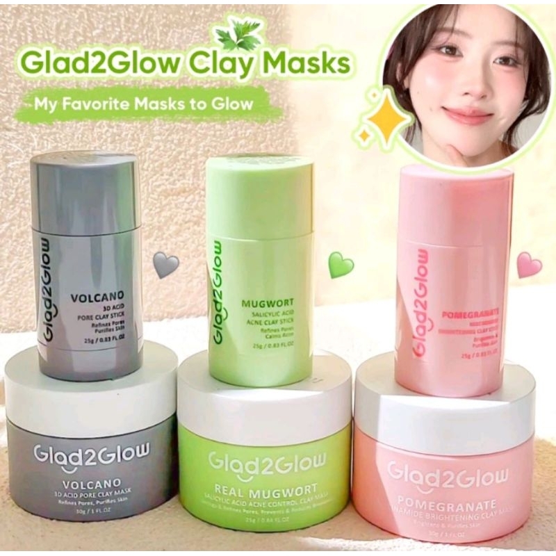 Jual [COD/GOSEND] GLAD*2GLOW Real Mugwort Salicylic Acid Acne Control Clay Mask, Volcano Mask ...