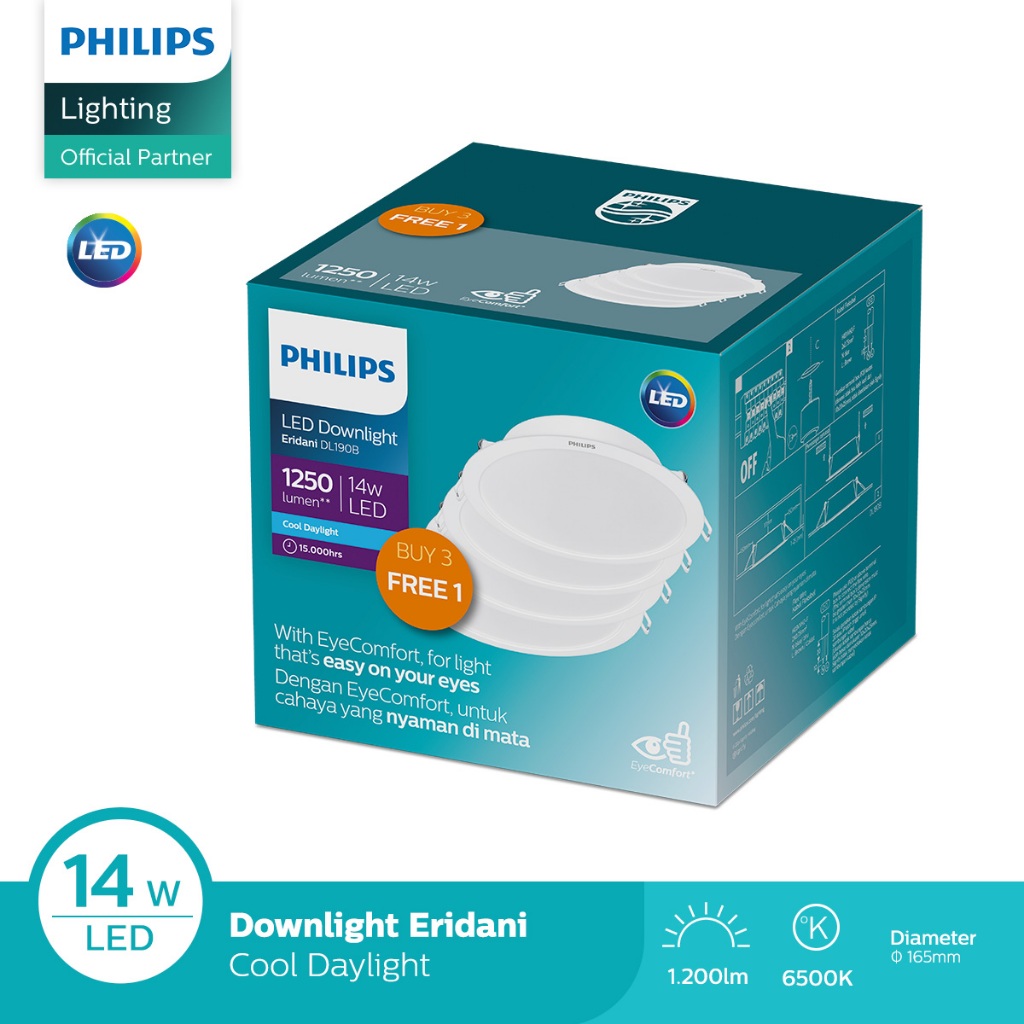 Jual Lampu Philips Downlight Multipack Eridani LED11 D150 14W 65K Putih ...