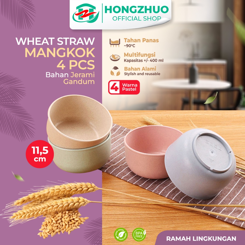 Jual ABS X Hongzhuo Mangkok Set 4 Pcs Wheat Straw Bowl Mangkuk Plastik ...