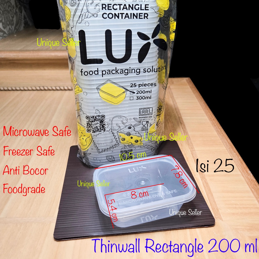 Jual [Isi25] Thinwall Rectangle 200 ml LUX Anti Bocor Kuat / Thinwall Thinwall Rectangle Persegi ...