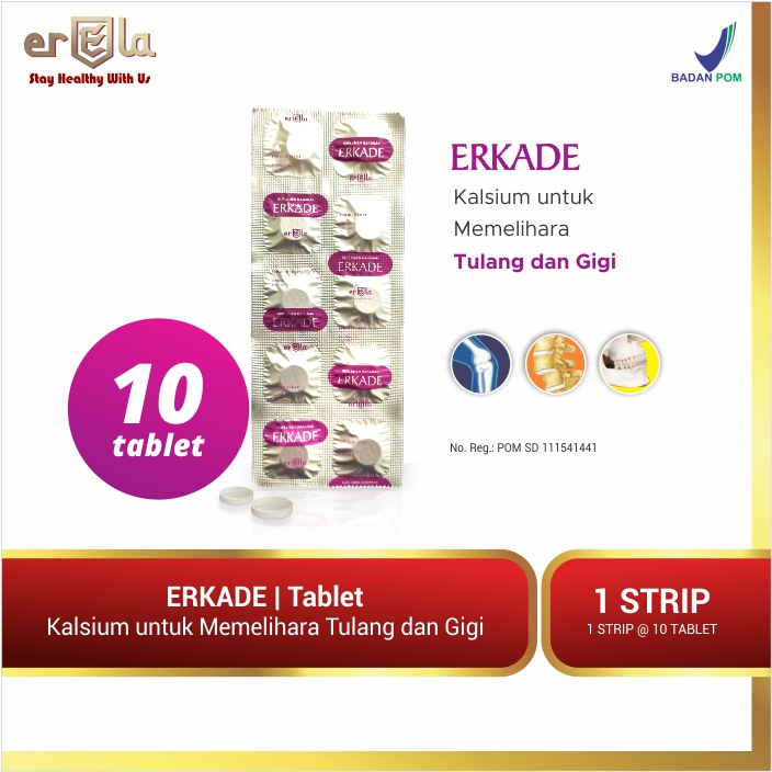 Jual ERKADE Strip / Suplemen Kalsium Tulang dan Gigi / 1 Strip 10 ...