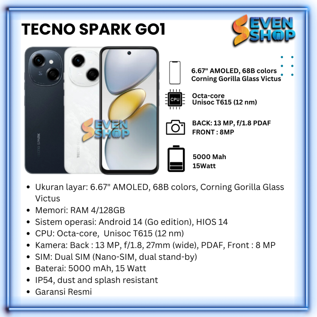 Jual Tecno Spark Go1 RAM 4+4/128GB Garansi Resmi | Shopee Indonesia