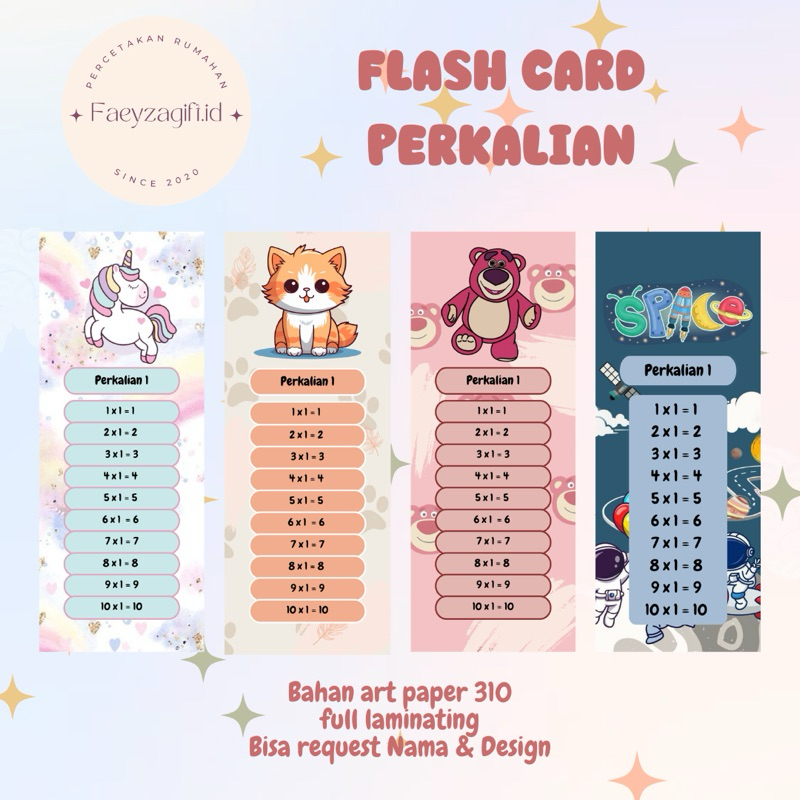 Jual Flash Card perkalian Anak TK/SD tabel perkalian matematika ...