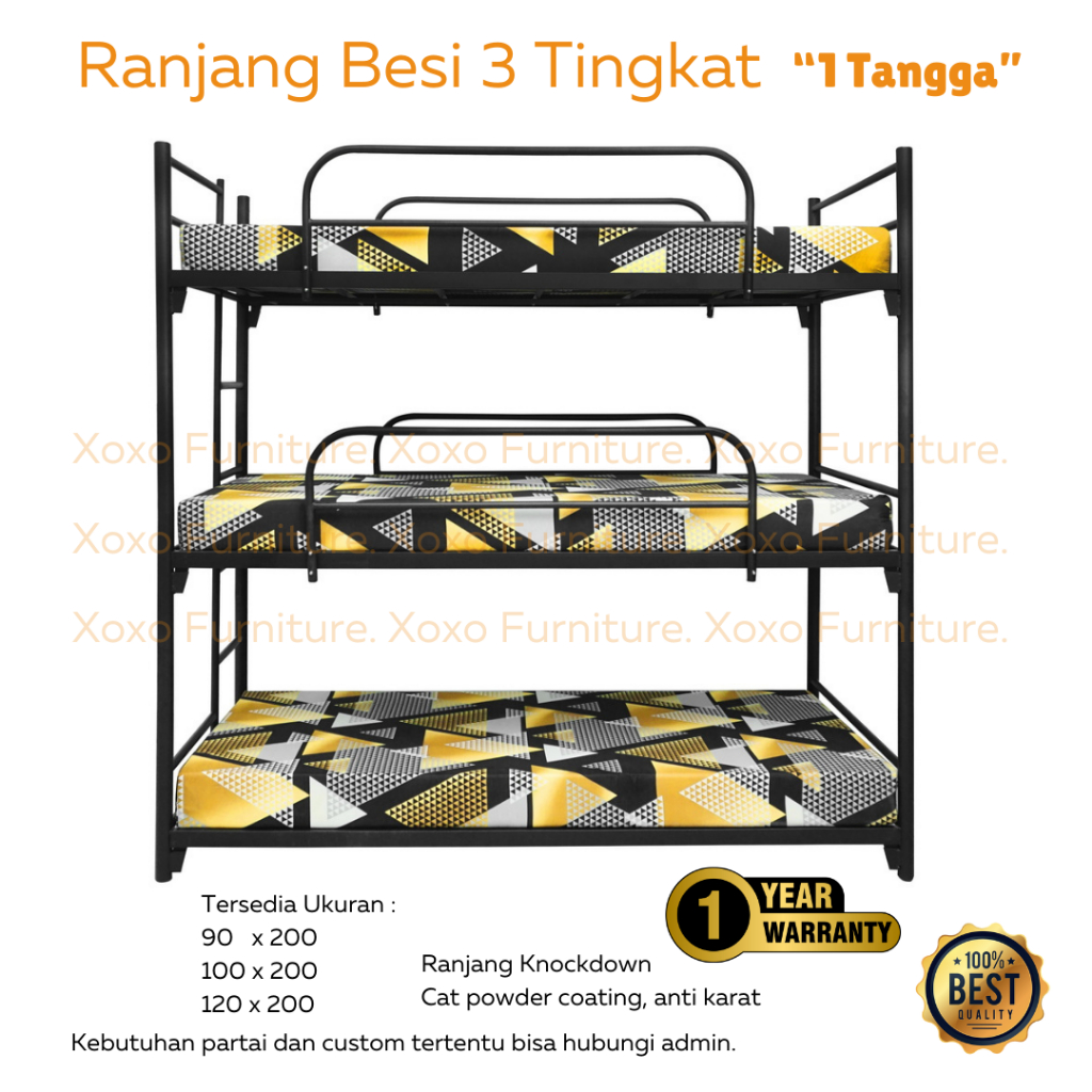 Jual Ranjang Besi Tingkat Ranjang Bunkbed Susun 3 Kasur Tingkat Divan ...