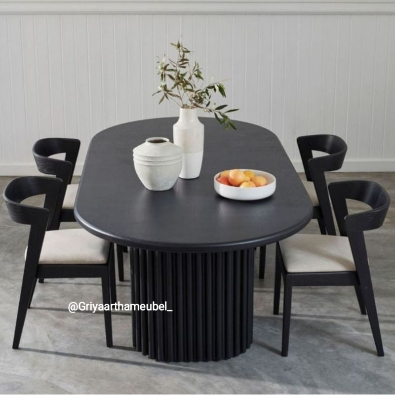 Jual meja makan oval salur minimalis kayu jati 4 kursi | Shopee Indonesia