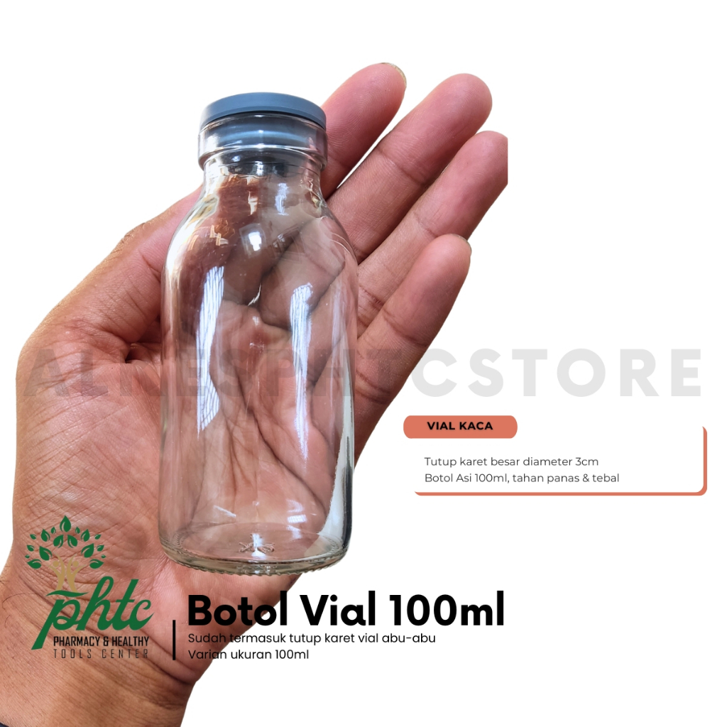Jual BOTOL VIAL 100ml l BOTOL ASI 100ml l BOTOL KACA 100 ML TUTUP KARET ...