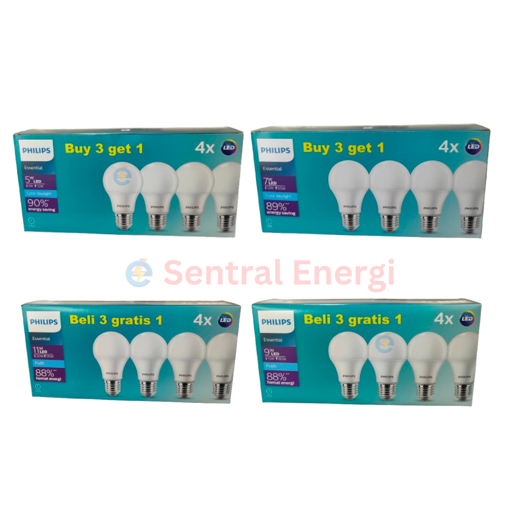 Jual Lampu Philips Essential LED Multipack Putih 5w, 7w, 9w, 11w - Isi 3 bonus 1 | Shopee Indonesia