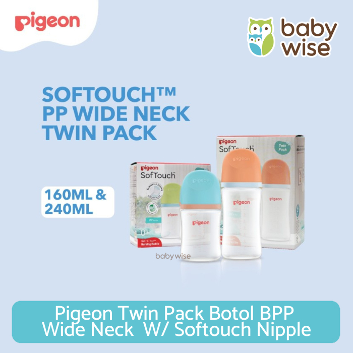 Jual Pigeon Twin Pack Botol BPP Wide Neck W/ Softouch Nipple - Botol Susu Anak Bayi | Shopee ...