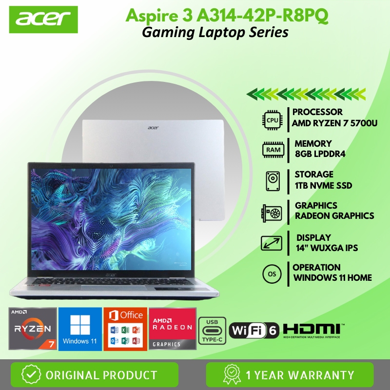 Jual LAPTOP GAMING ACER ASPIRE 3 A314-42P RYZEN 7-5700U 8GB 1TB SSD 14 ...