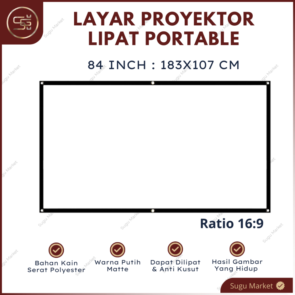Jual Layar Proyektor Lipat 84 Inch Portable 16:9 I Screen Projector ...