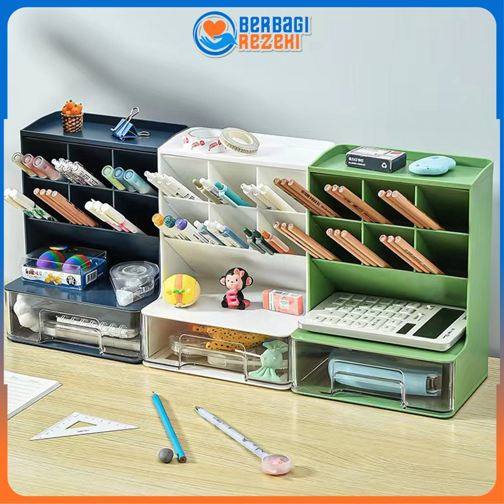Jual Rak Mini Penyimpanan Pena 6 Sekat dengan Laci Transparan Serbaguna ...