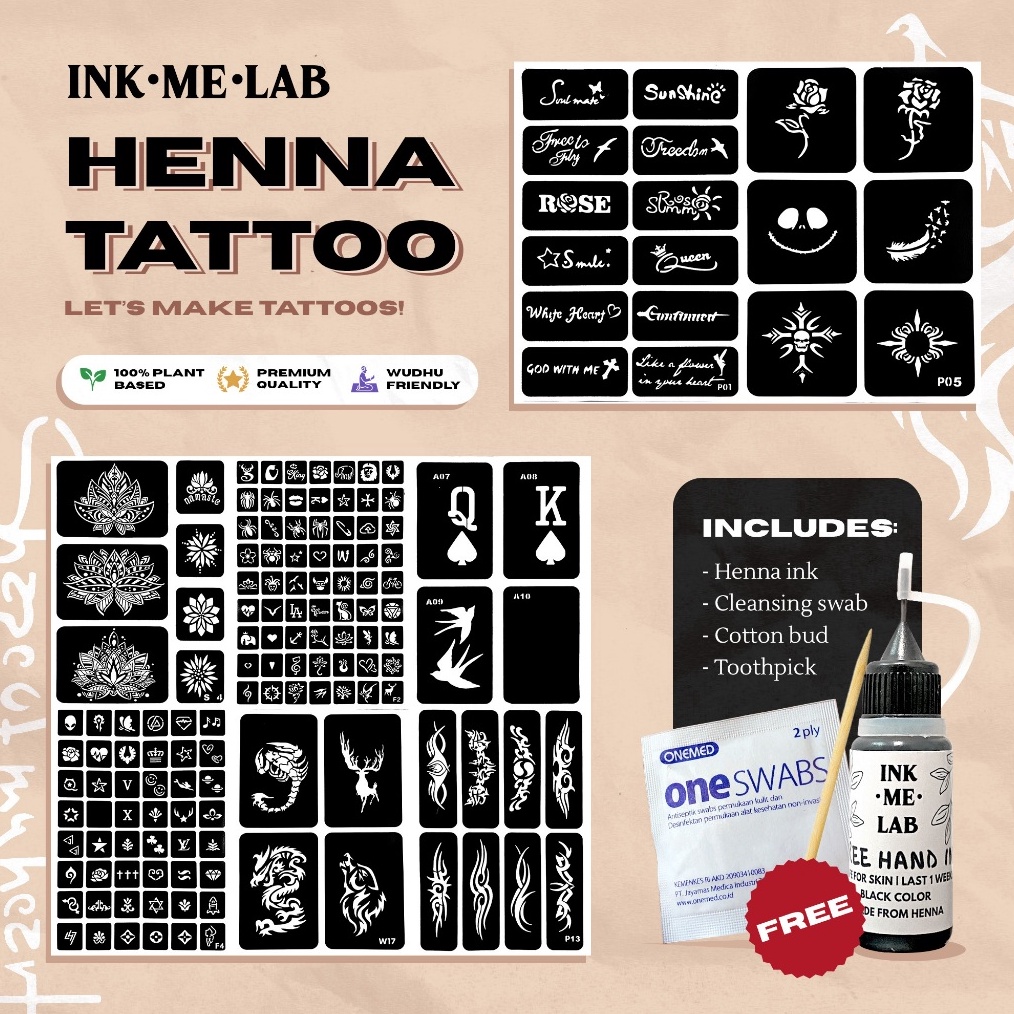Jual ART Y75F HennaJagua Ink Tattoo Kit Tato Halal Sticker Template ...