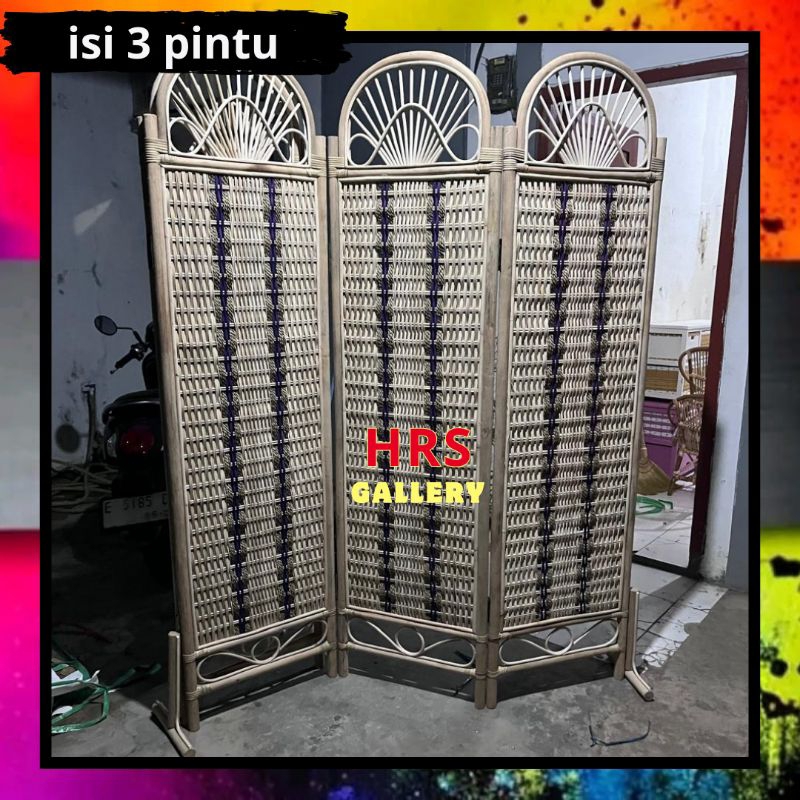 Jual (3 pintu)sketsel rotan partisi pembatas ruangan partisi rotan ...