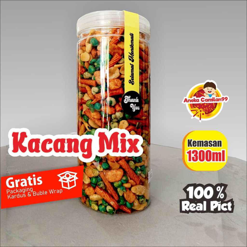 Jual kacang mix campur kemasan toples 1300ml | Shopee Indonesia
