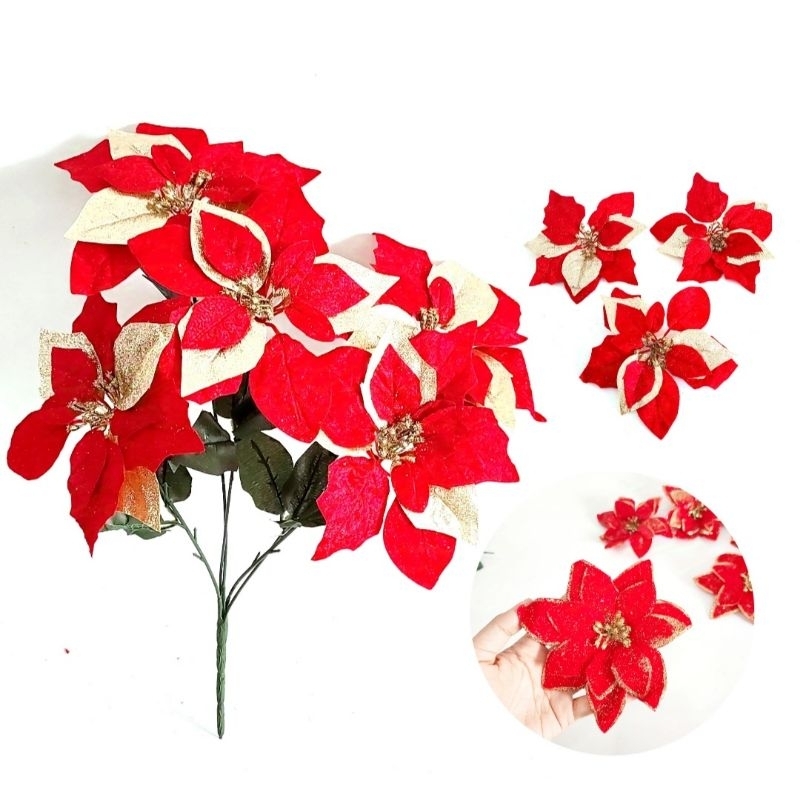 Jual Bunga Natal Poinsettia Merah Bunga Kastuba Kain Hiasan Meja Oramen ...