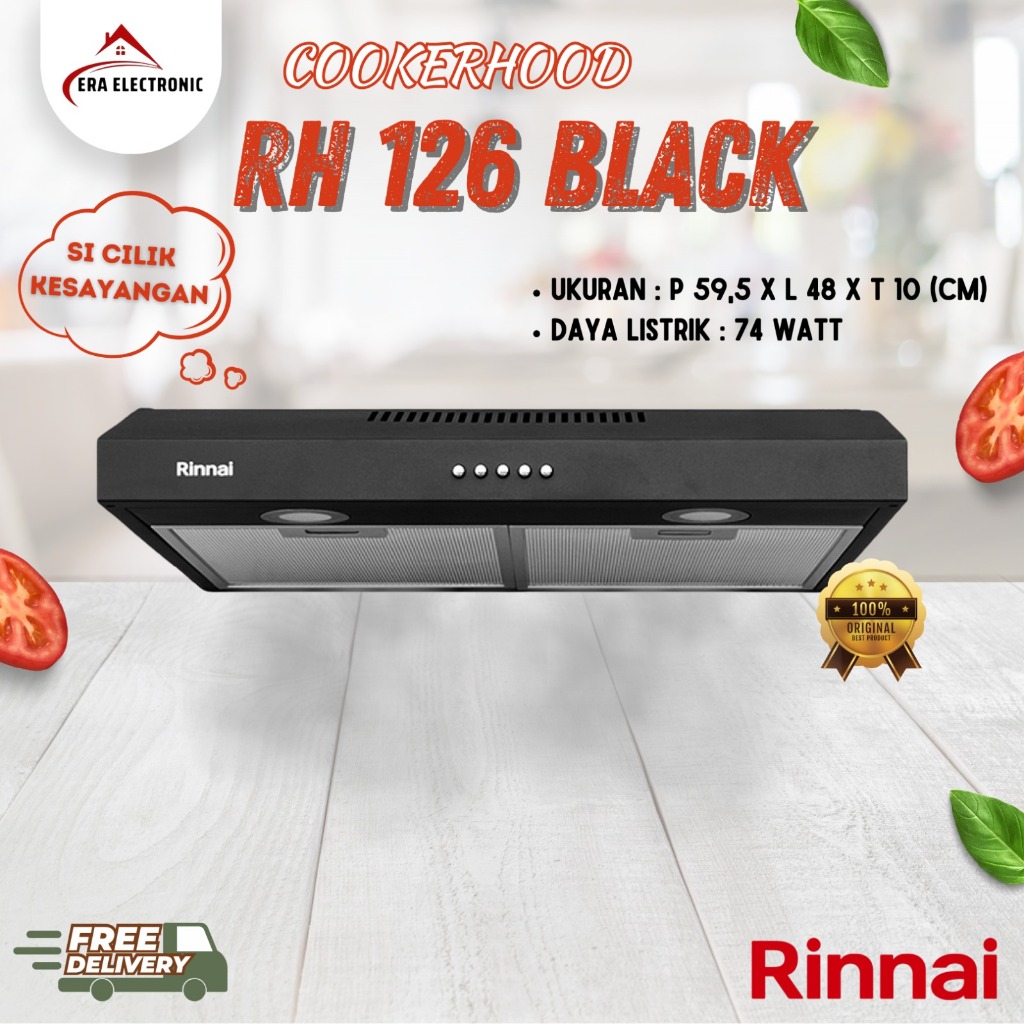 Jual Rinnai RH-126B RH 126 B Slim Cooker Hood 60cm Black | Shopee Indonesia
