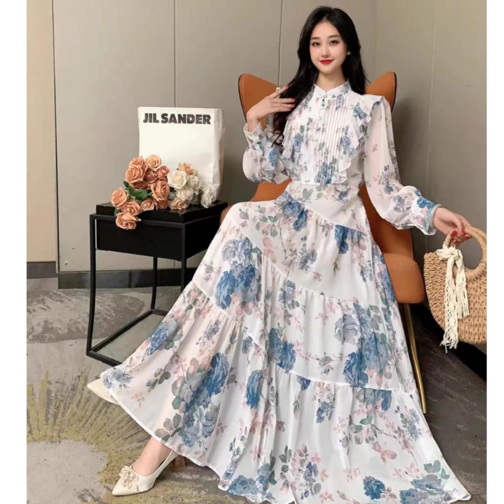 Jual TM 05540 Dress Andania tiered floral maxi dress | Shopee Indonesia