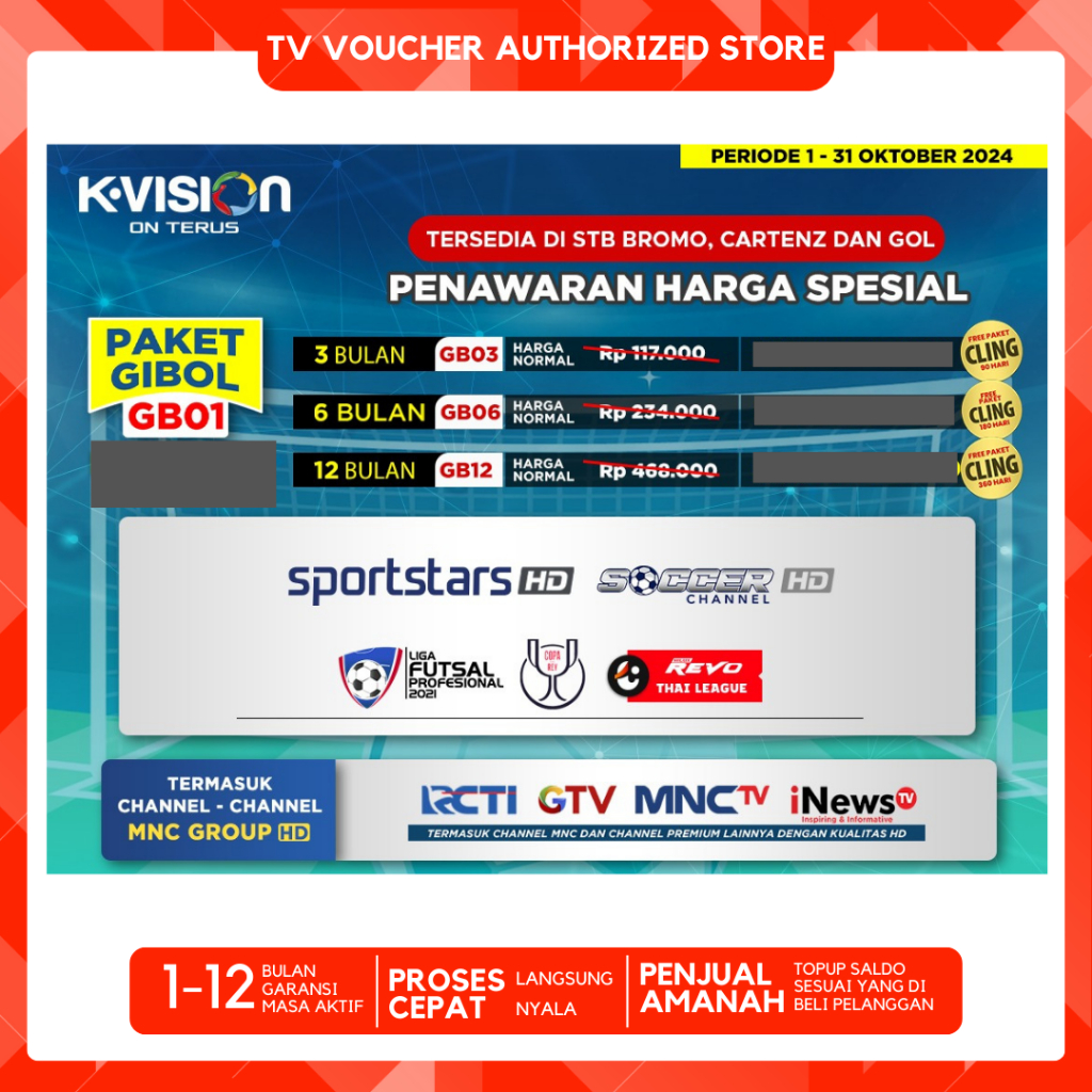 Jual PROMO Voucher Paket GIBOL KVISION GB01 K-vision 30 HR | Shopee Indonesia