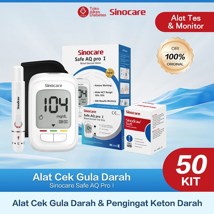 Jual Alat Cek Gula Darah Sinocare Set AQ PRO 1 Alat Tes Gula Darah ...