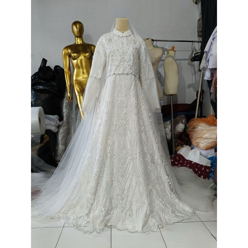 Jual gaun pengantin muslimah syari gaun walimah gaun akad gamis walimah ...