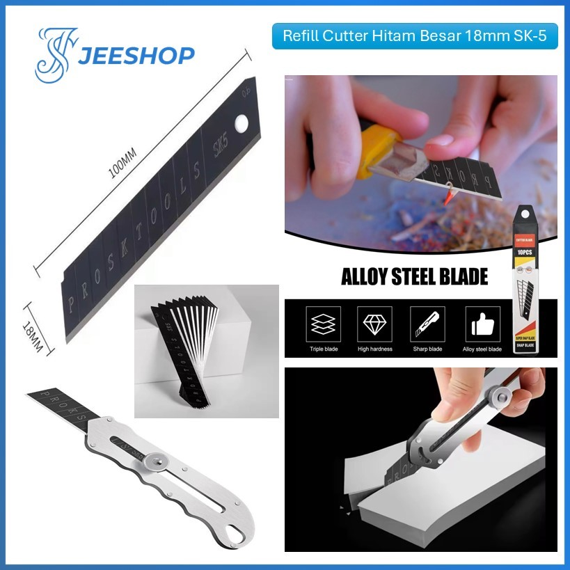 Jual (Isi 10pcs) Isi Ulang Cutter Hitam Besar 18mm SK5 Refill Cutter ...