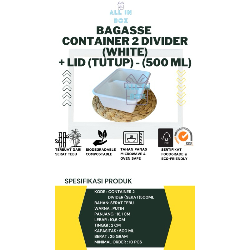 Jual BAGASSE CONTAINER BOX SEKAT 2 + Tutup (LID) Bestfresh 500ml ...