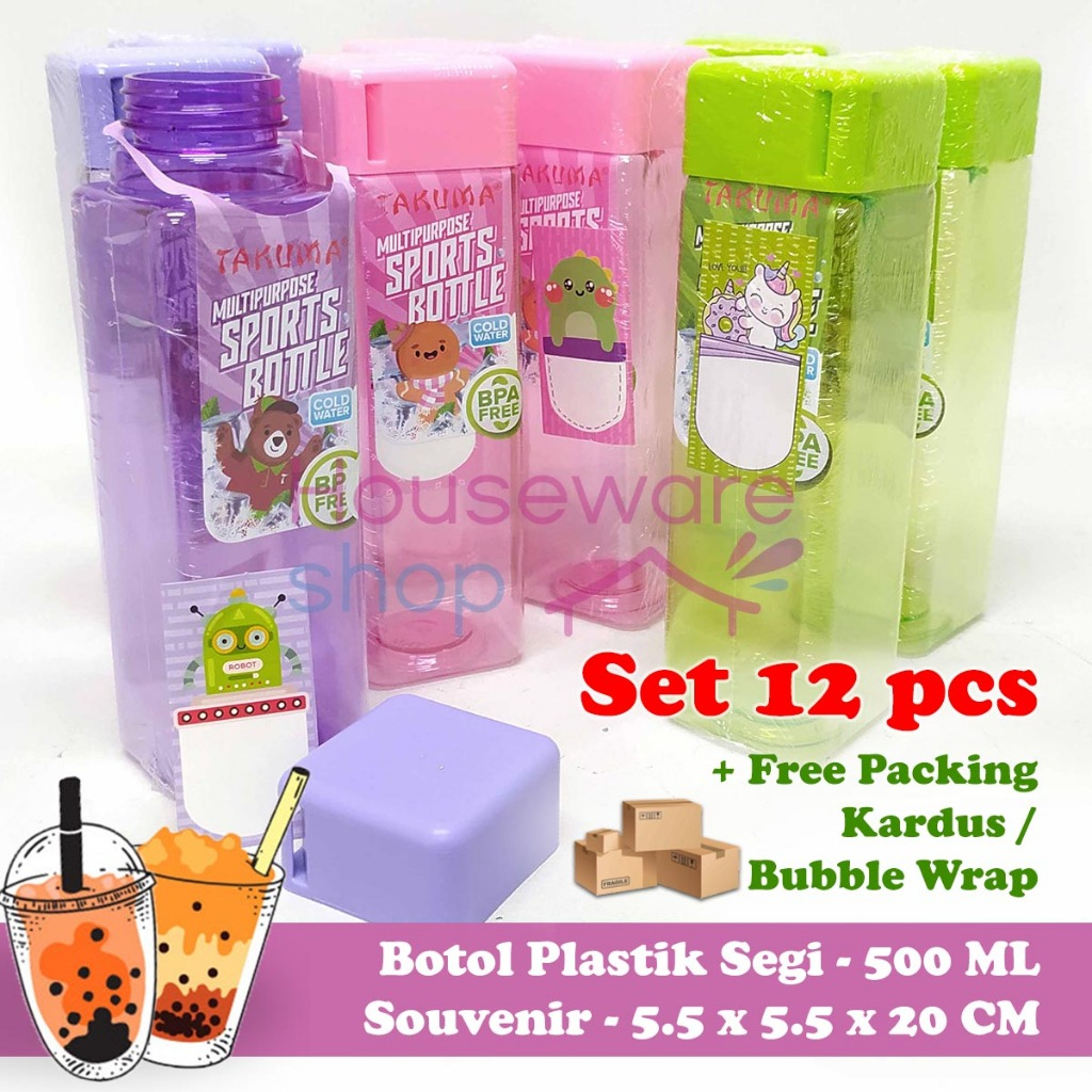 Jual [LUSIN] Set 12 Pcs - Botol Minum Segi / Botol Plastik / Botol ...