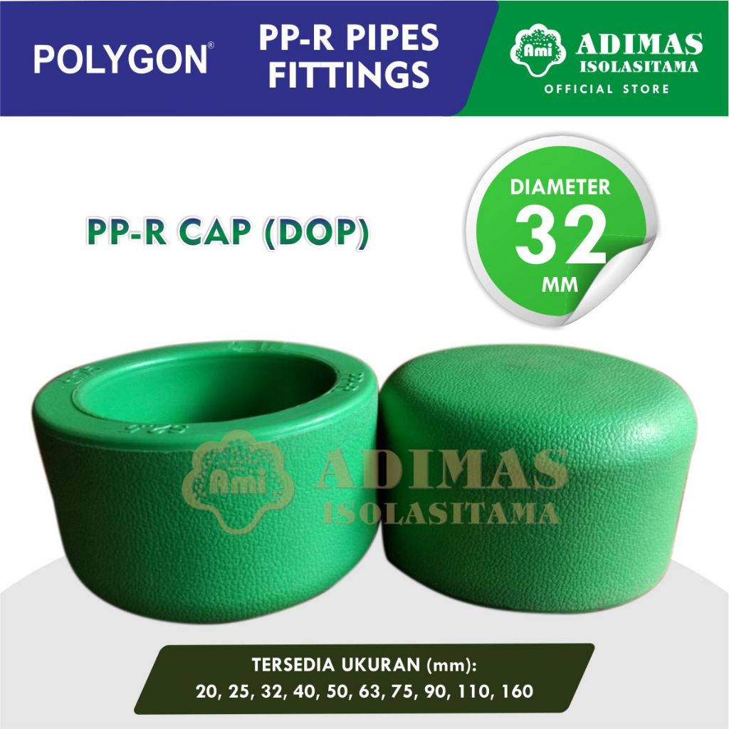 Jual Fitting PPR Polygon Cap Diameter 32 mm Sambungan Pipa Warna Hijau ...