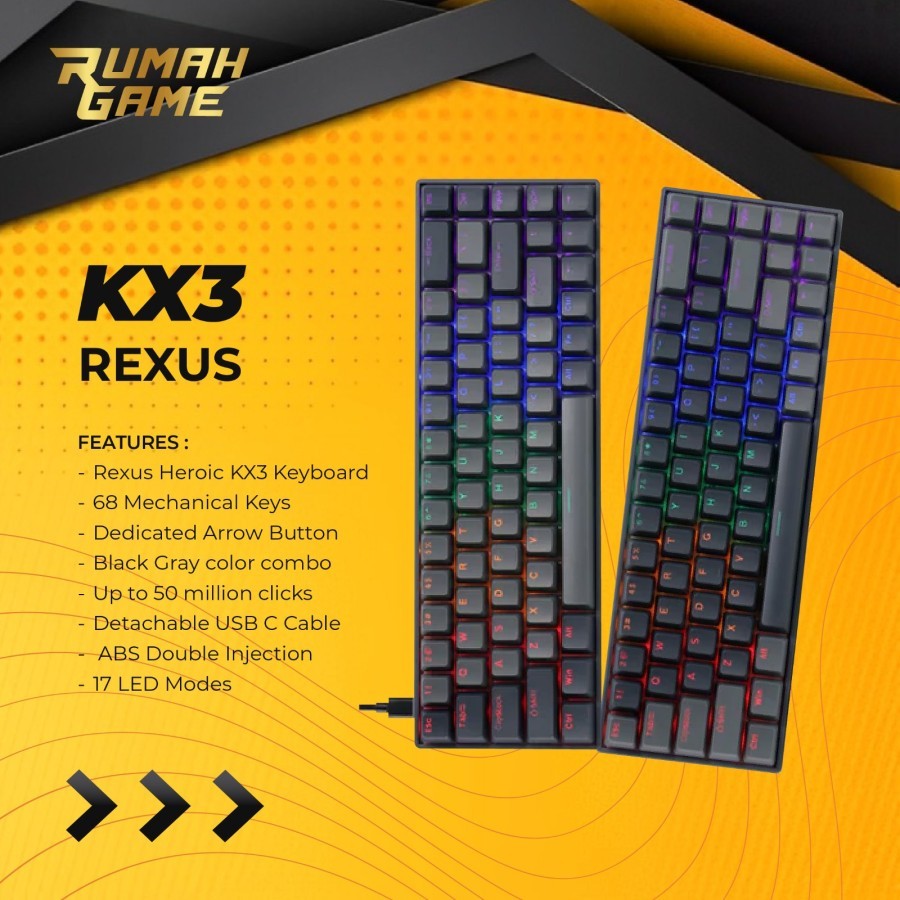 Jual Rexus Heroic KX3 60% Wired Detachable Mechanical Gaming Keyboard ...