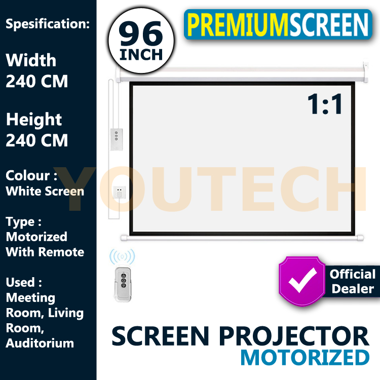 Jual Layar Proyektor 96 inch Rasio 1:1 Motorized - Screen Projector ...
