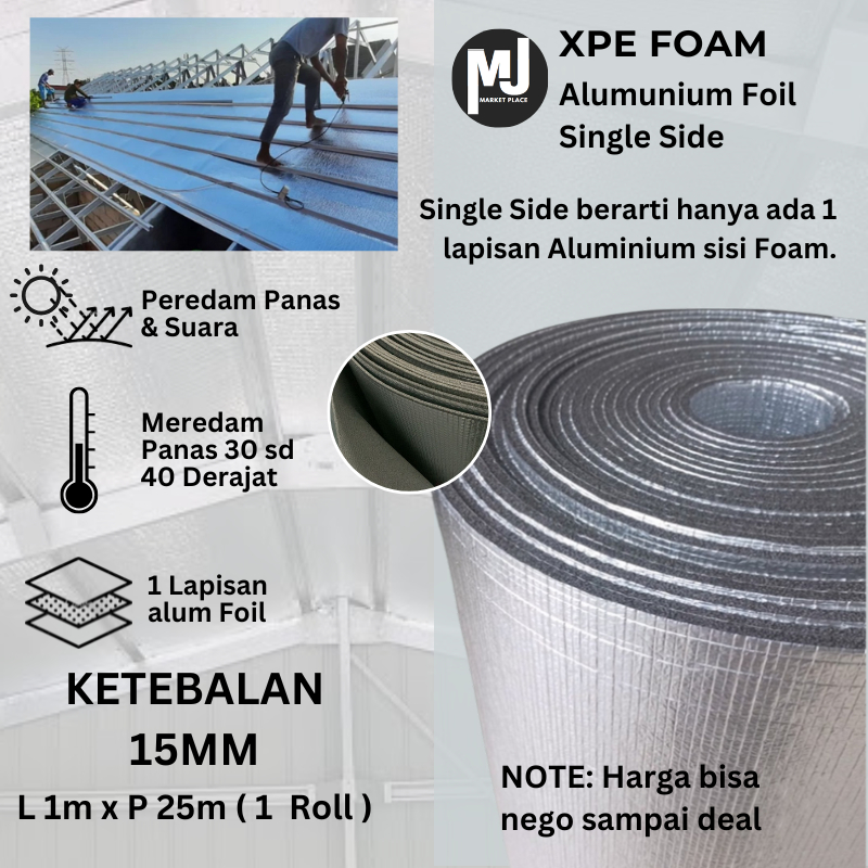 Jual Alumunium Foil Single Side 15mm 1 Roll 25mtr Peredam Panas dan ...